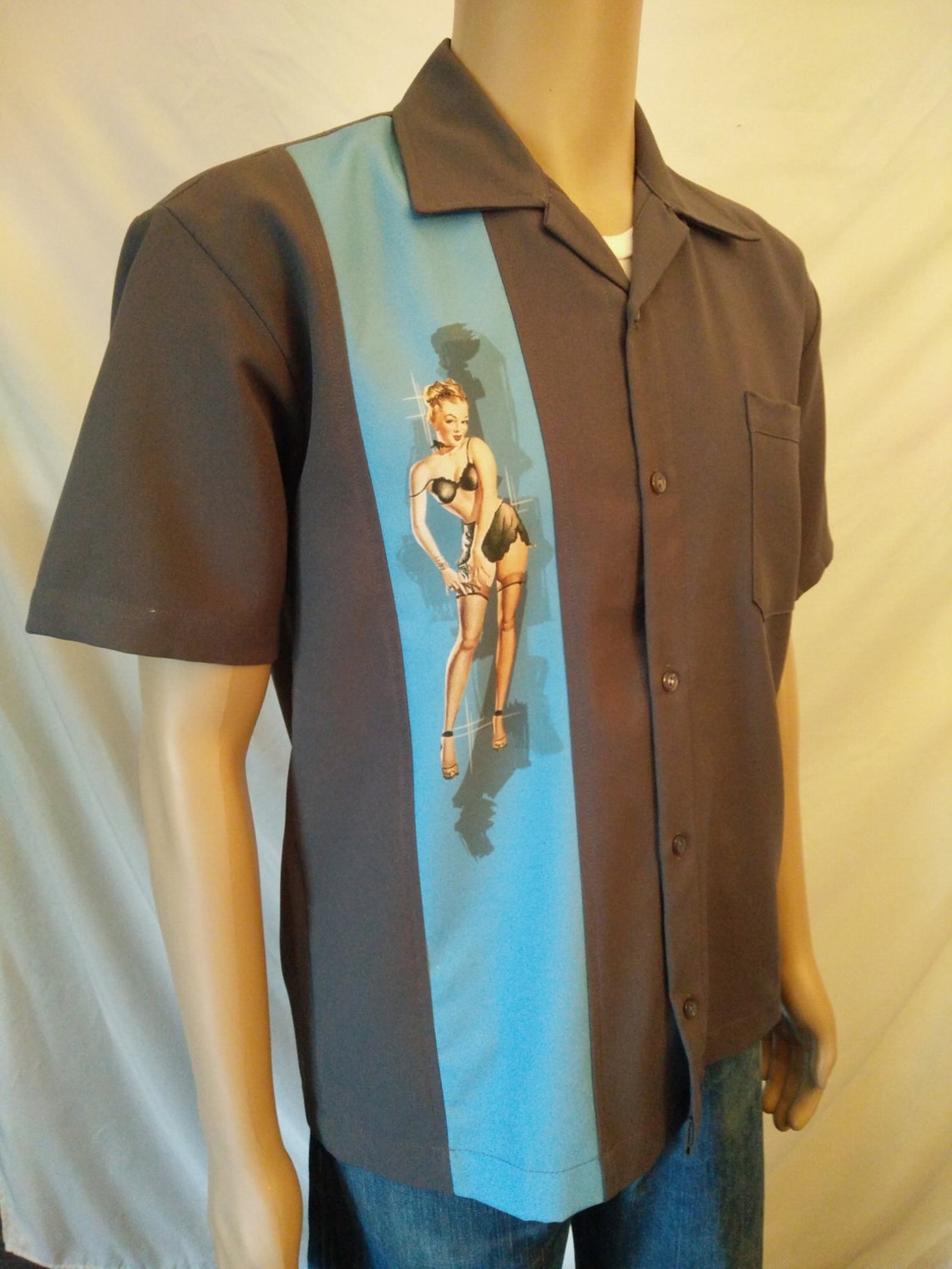 Vintage Style Men's Shirt Pin up Girl Print by Steady Dark | Etsy