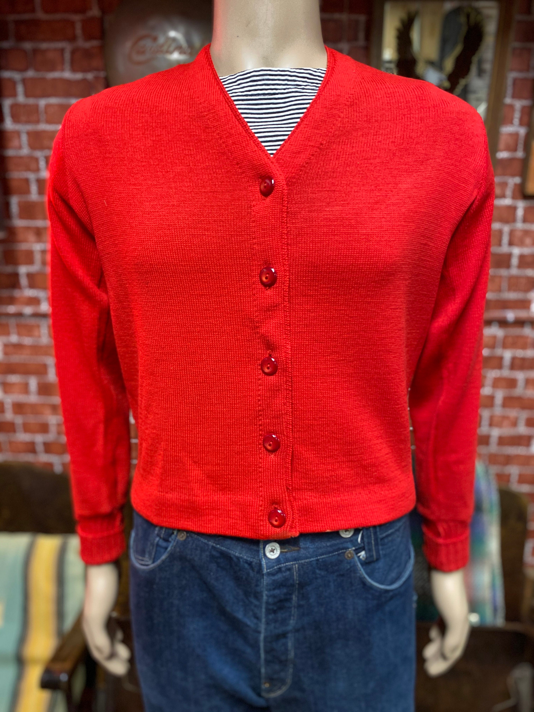 50's 60's Albion Knit Los Angeles Red Wool Cardigan - Etsy Denmark