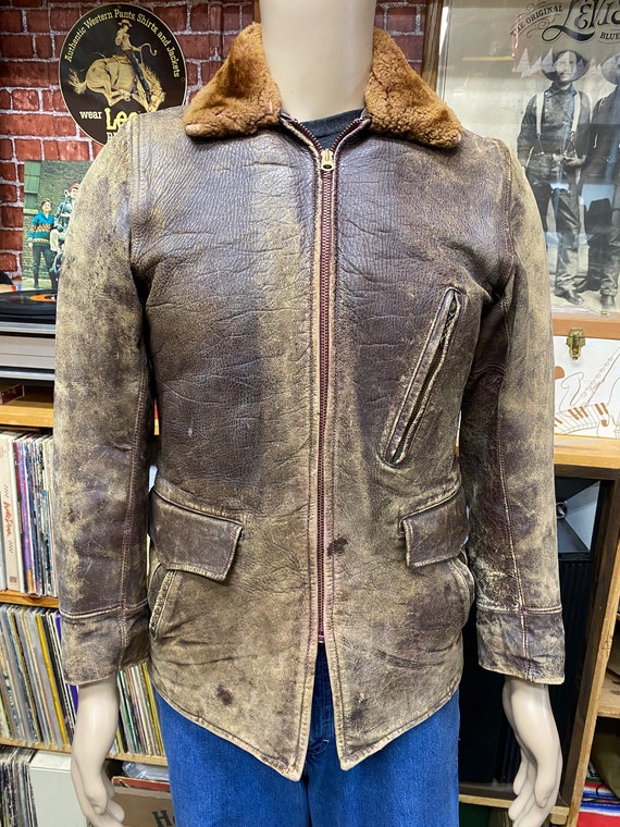 50's half belt sport jacket brown horsehide leather c… - Gem