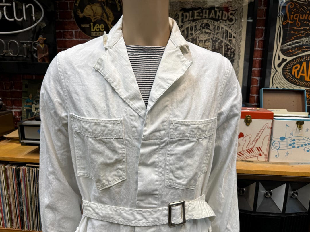 60's HBT White Lab Coat Factory Workwear NCEL Stencil 100% Cotton Size ...
