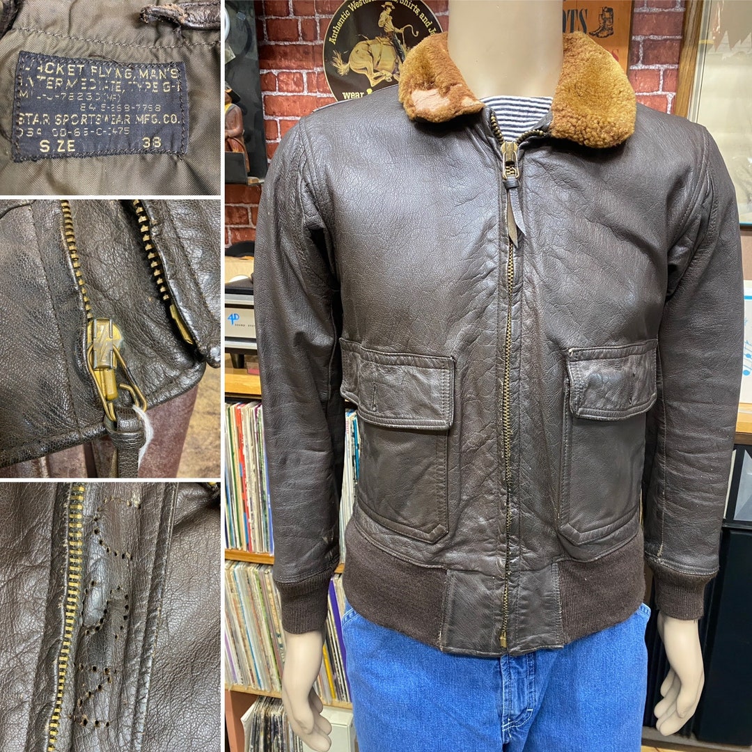 60's USN Flight Leather Jacket Type G-1 Size 38 Made by Star Sportswear ...