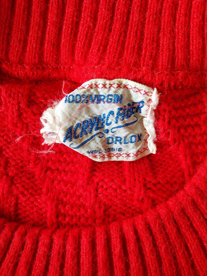 Vintage 60's Unisex Geometric Acrylic Sweater 100% Virgin Orlon, Red ...