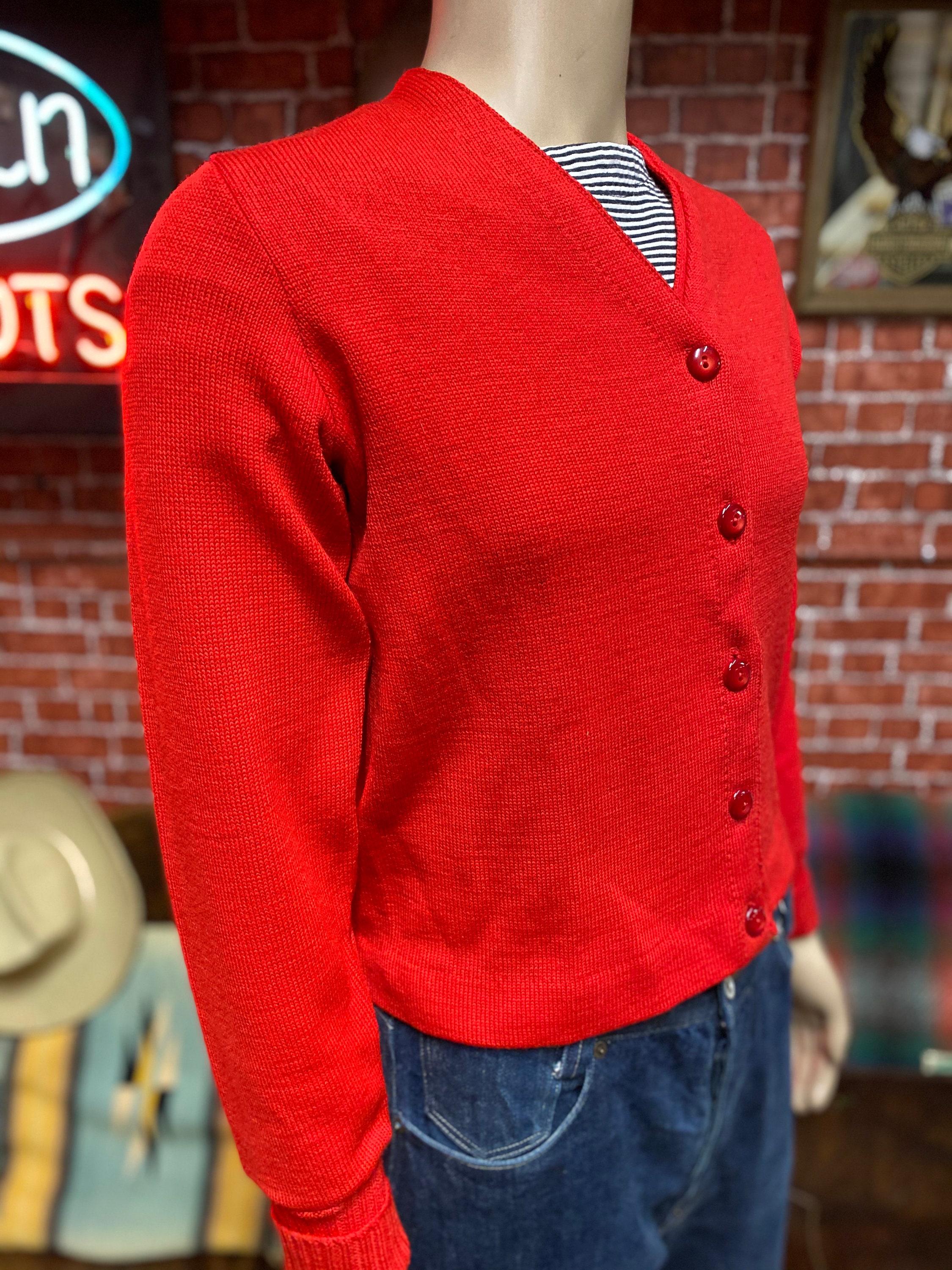 50's 60's Albion Knit Los Angeles red wool cardigan | Etsy