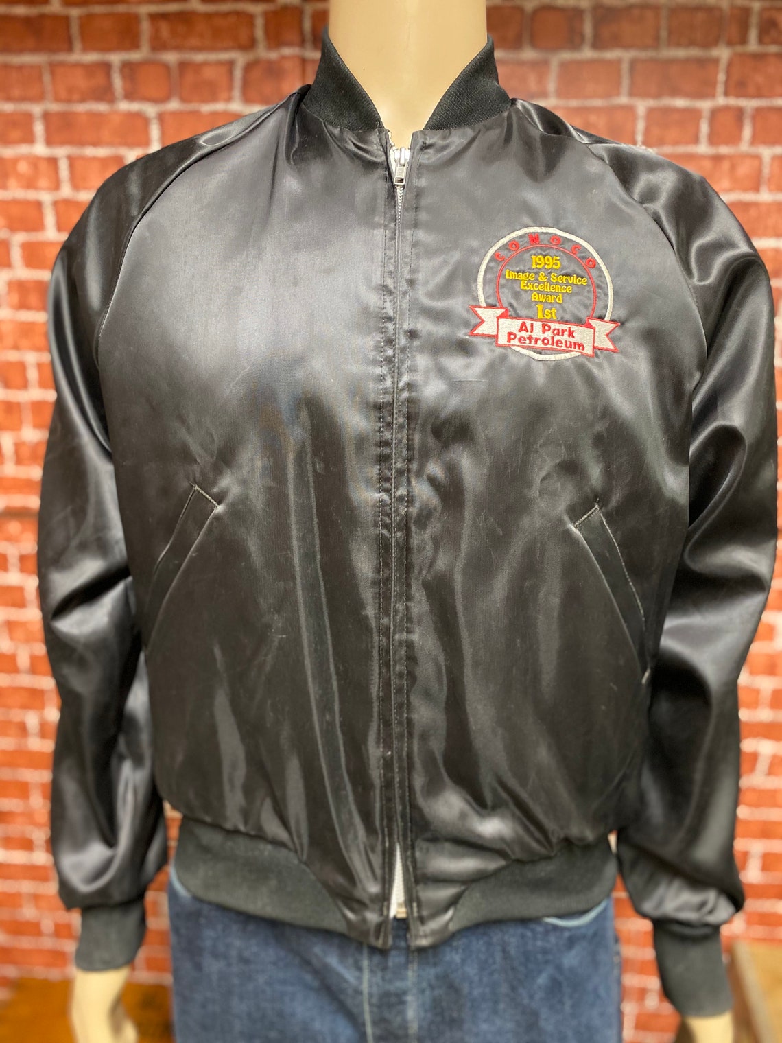 90's Conoco Oil Trucker Black Snap on Satin Nylon Jacket Size Medium Made in U.S.A. - Etsy