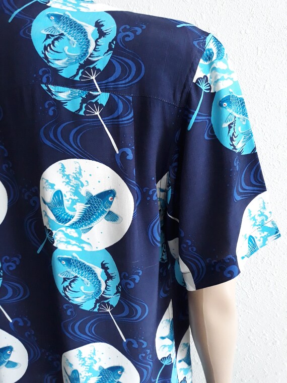 Hawaiian men's blue shirt japanese Koi fish print by … - Gem