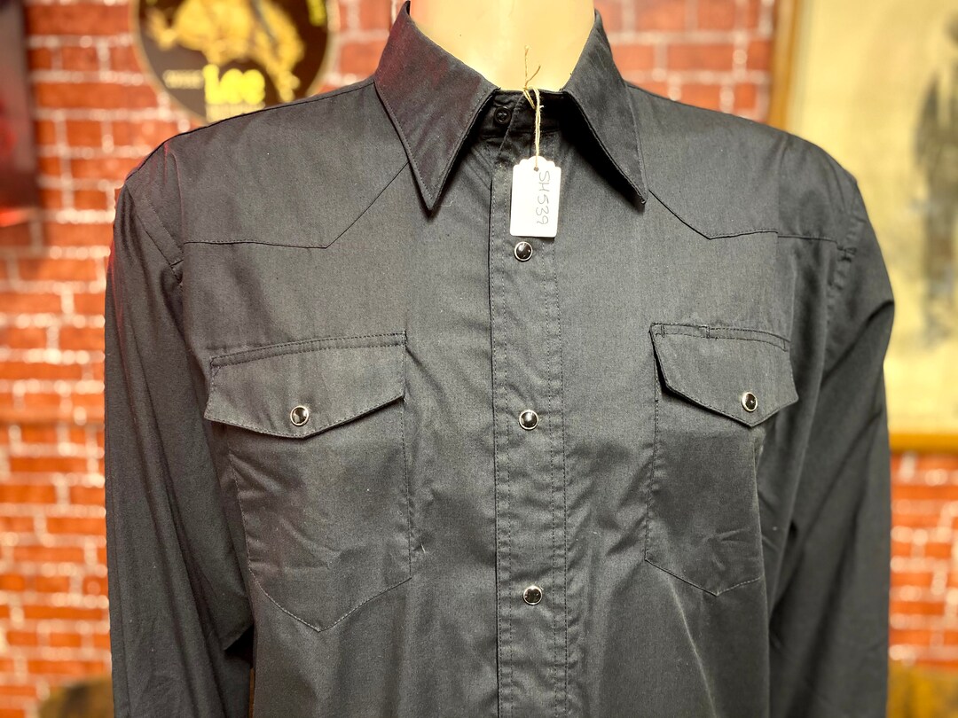 Rustler Western Cowboy Rodeo Fair Ranch Black Plaid Shirt Long Sleeve ...