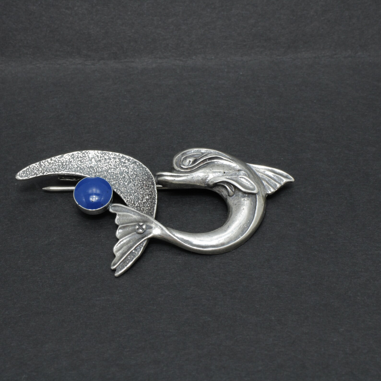 Vintage Sterling Silver Dolphin Pin Brooch Blue Enamel Signed MK - Etsy