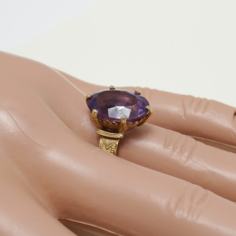 Vintage Amethyst Ring 14k Yellow Gold Cocktail Ring Size 7 - Etsy