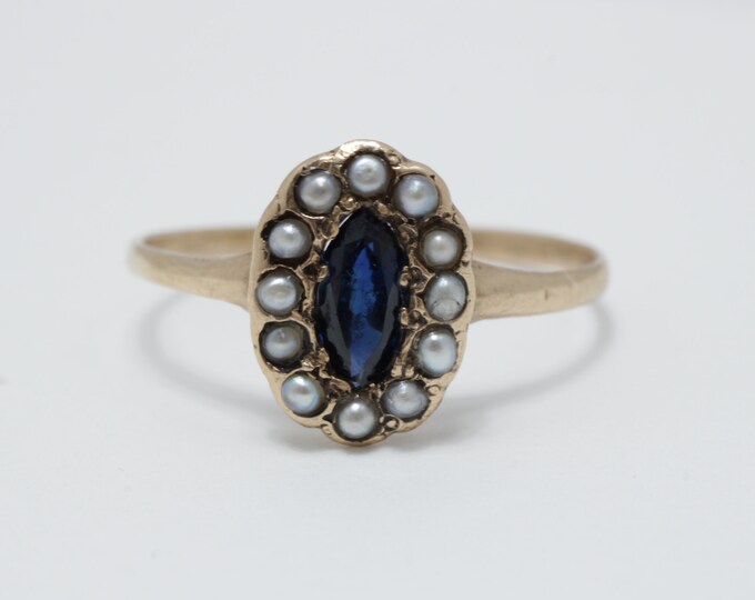 Victorian Sapphire Seed Pearl Ring 14k Gold Size 8.25 - Etsy