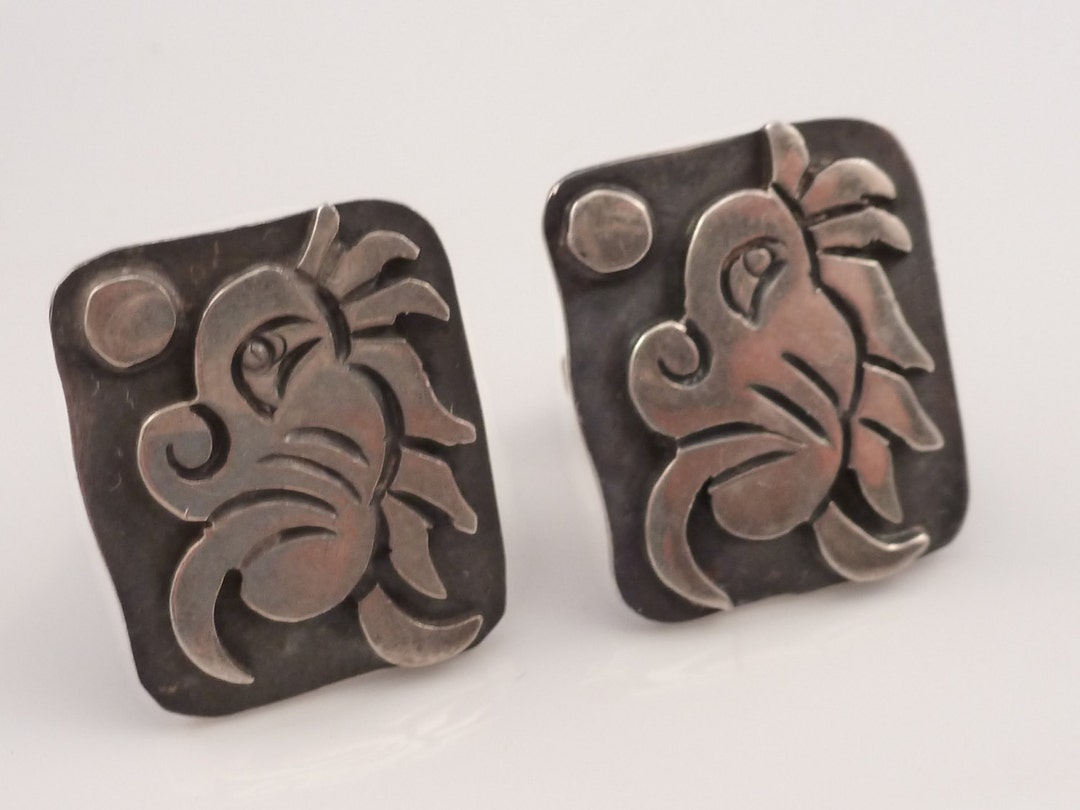 Vintage Aztec Feather Serpent Deity Cufflinks Sterling Silver Signed Cr ...