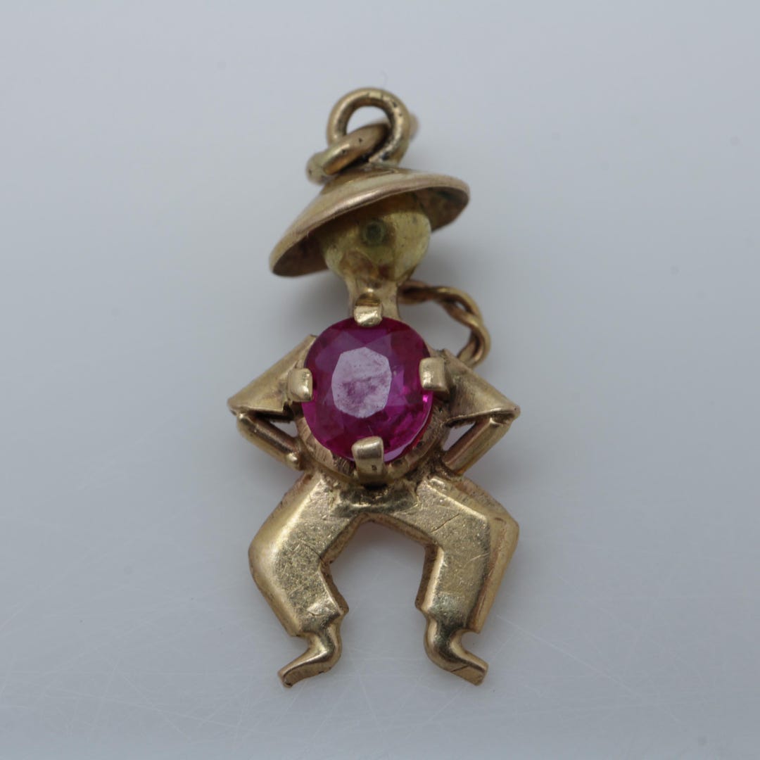 Vintage 18k Charm Pendant Asian Man Pendant Red Topaz - Etsy