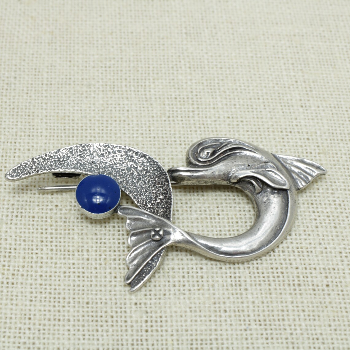 Vintage Sterling Silver Dolphin Pin Brooch Blue Enamel Signed MK - Etsy