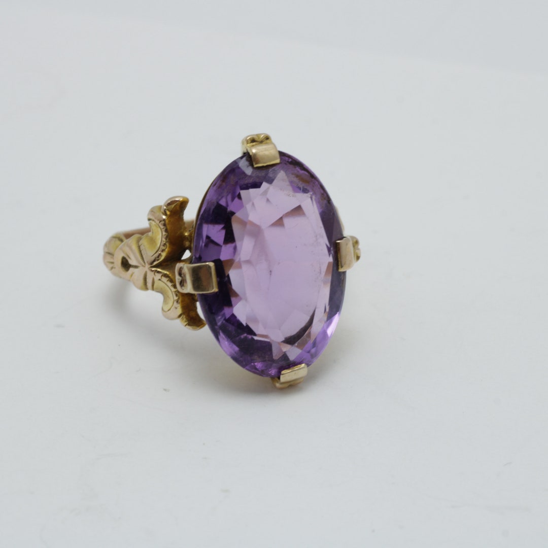 Vintage Amethyst Ring 14k Gold Cocktail Ring Size 8.25 - Etsy