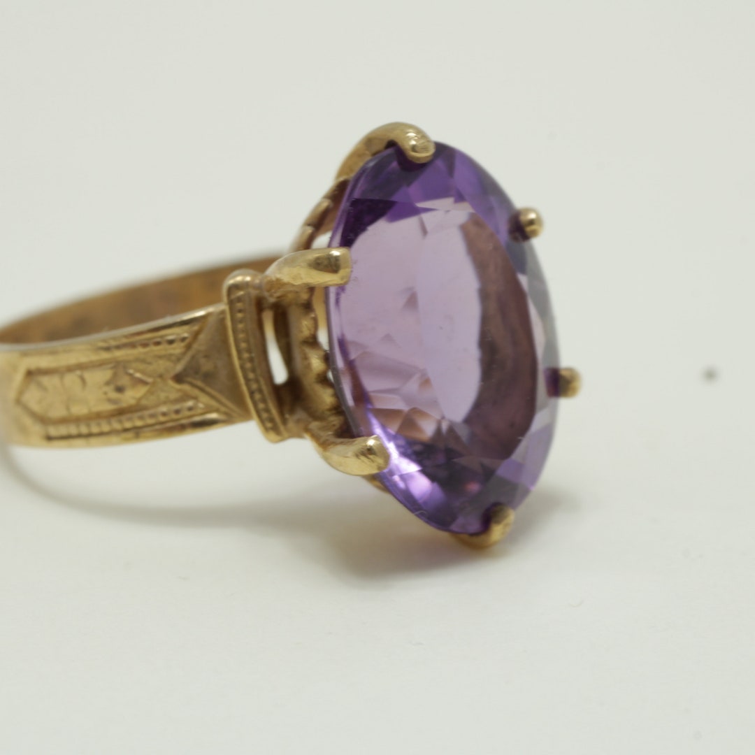 Vintage Amethyst Ring 14k Yellow Gold Cocktail Ring Size 7 - Etsy