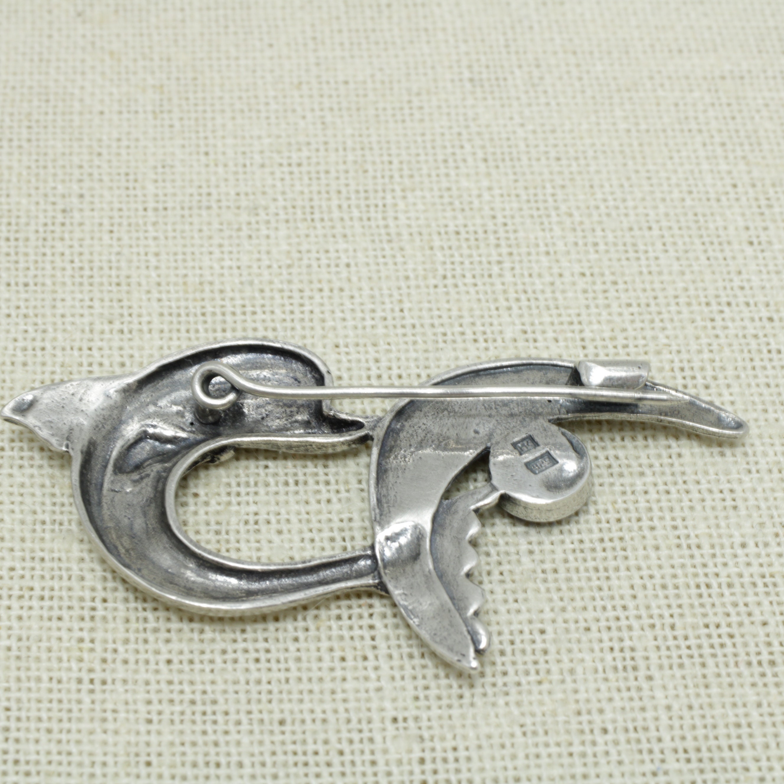 Vintage Sterling Silver Dolphin Pin Brooch Blue Enamel Signed MK - Etsy