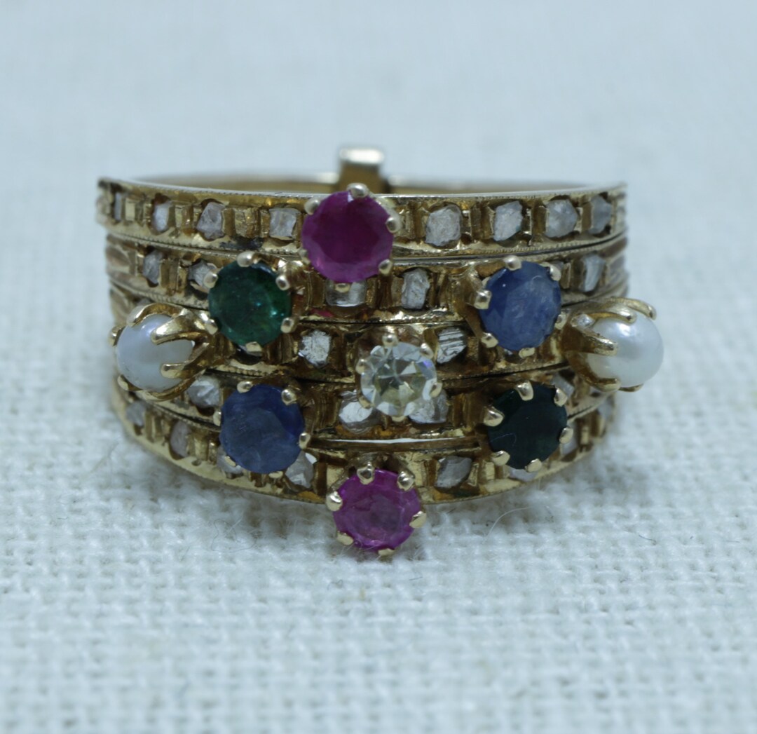 Vintage Stacking Ring 14k Yellow Gold Multi-stone Band Size 7.5 - Etsy