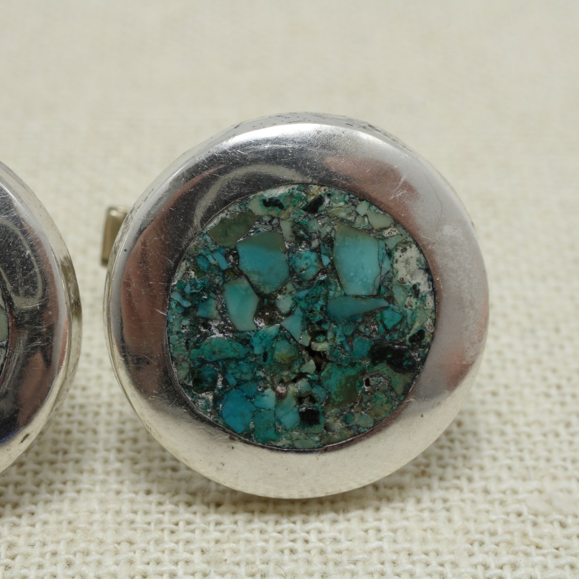 Vintage Taxco Sterling Silver Turquoise Cufflinks Large - Etsy