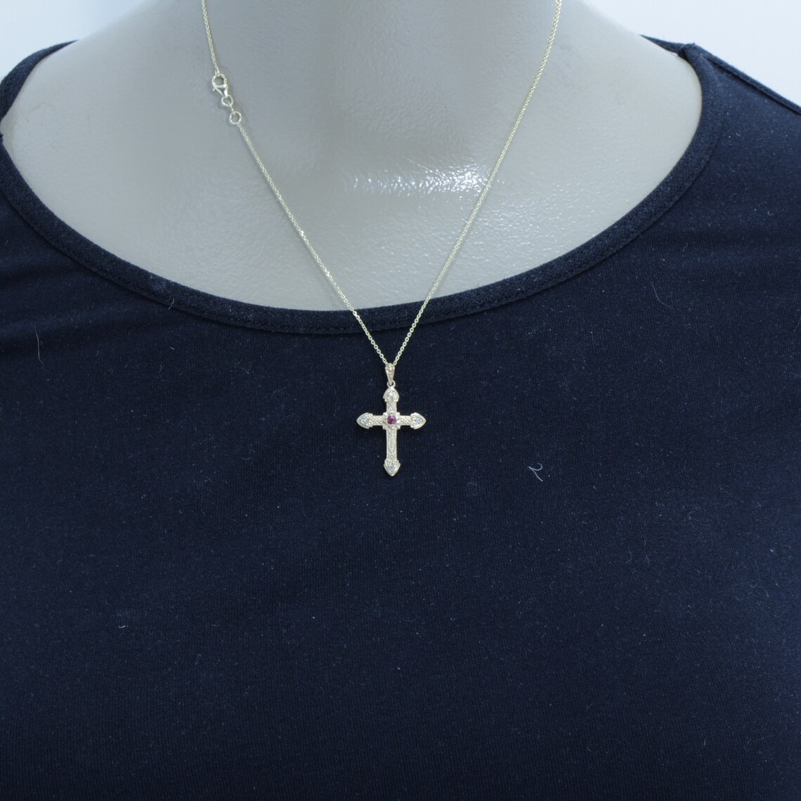 Art Deco Ruby Diamond Cross Pendant Necklace 14k Gold - Etsy