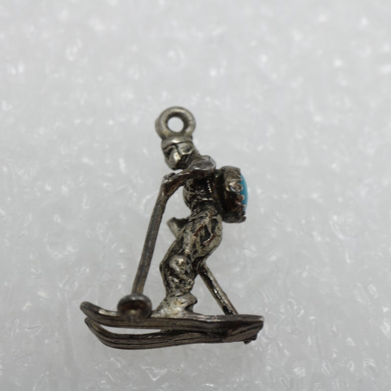 Vintage Sterling Silver Turquoise Skier Charm Pendant - Etsy