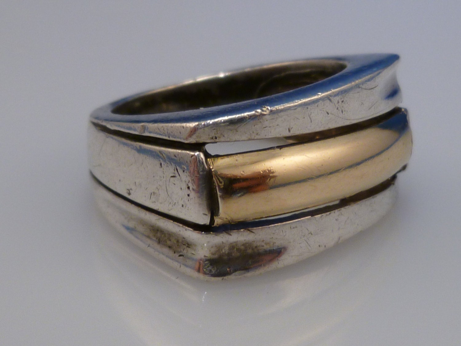 Vintage Men's Retro Ring 18k Gold Silver by Jeffery Levin - Etsy