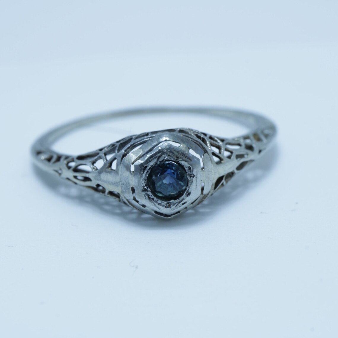 Antique Art Deco Sapphire Ring 18K White Gold Size 8 - Etsy