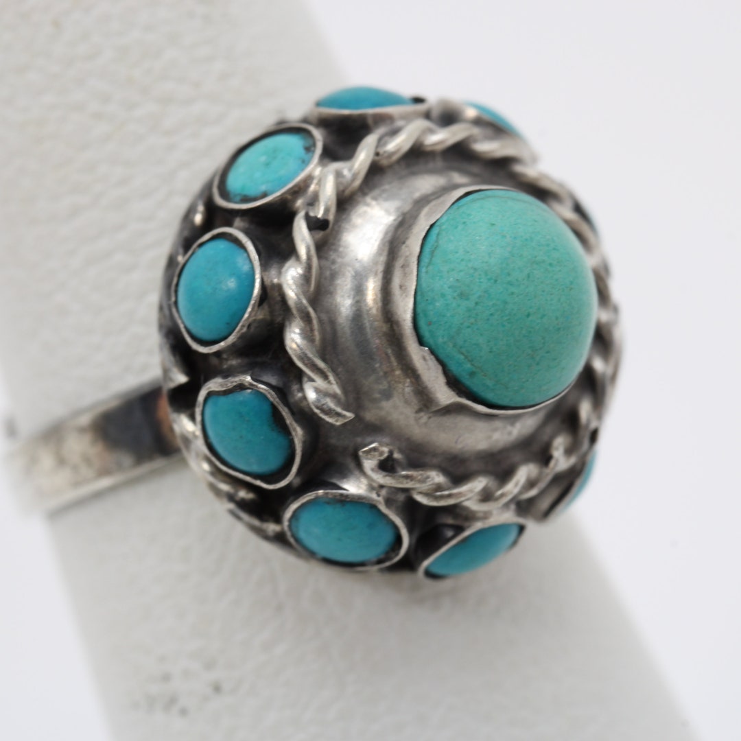 Vintage Mexican Sterling Silver 925 Turquoise Dome Ring Adjustable ...