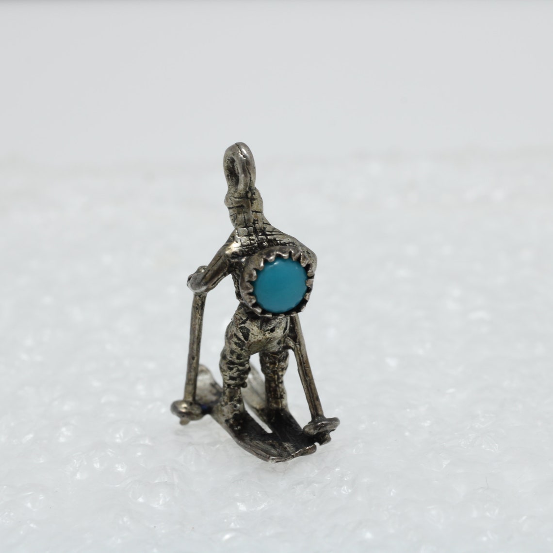 Vintage Sterling Silver Turquoise Skier Charm Pendant - Etsy
