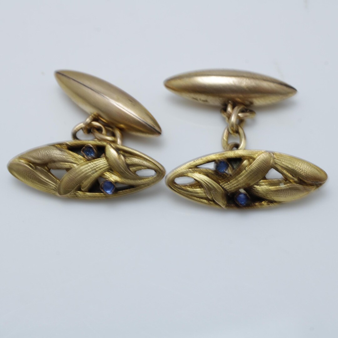 Art Nouveau French Fix Cufflinks 18k Gold Filled Antique Cufflinks Blue ...