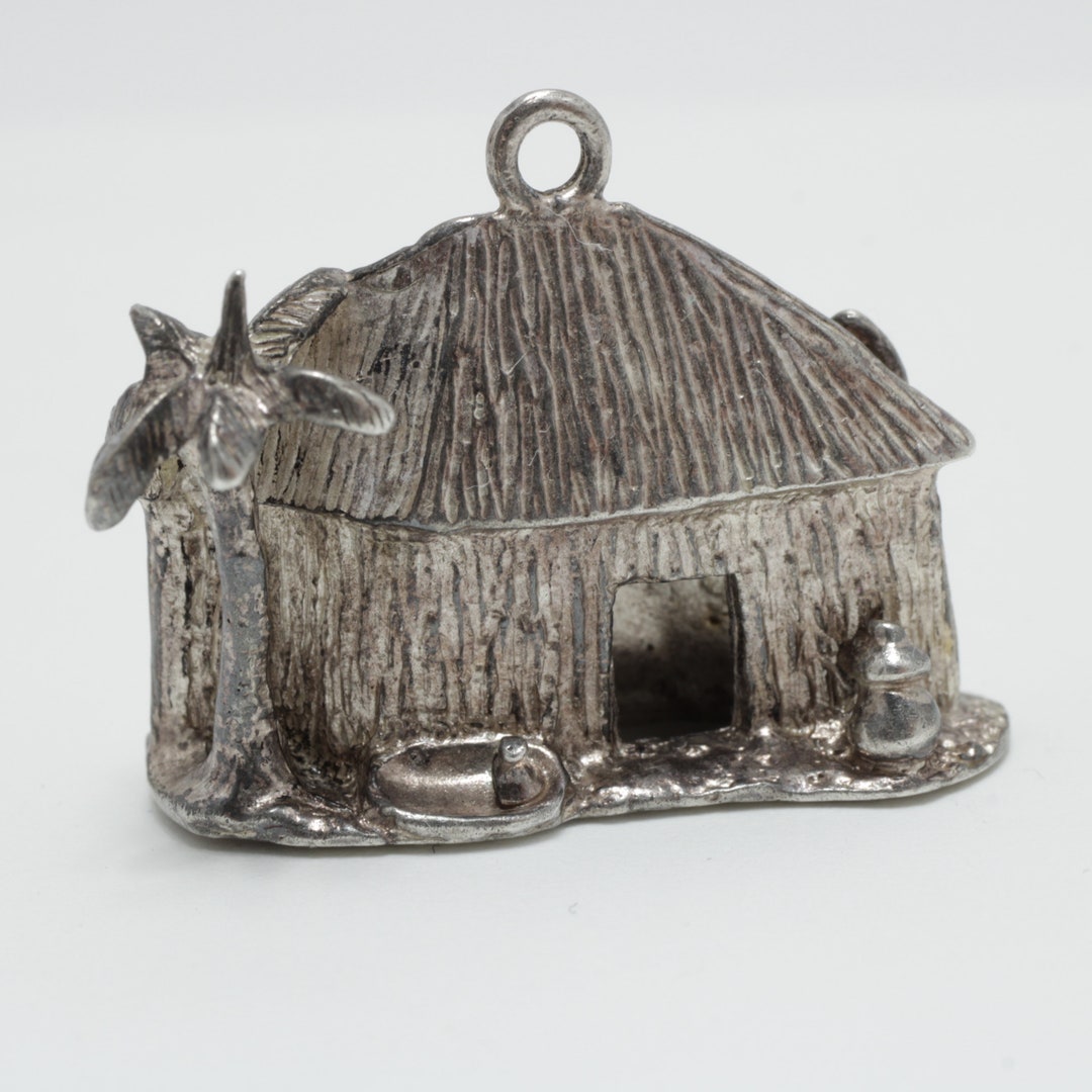 Vintage Sterling Silver Tiki Hut Charm Pendant Hawaiian Large Charm ...