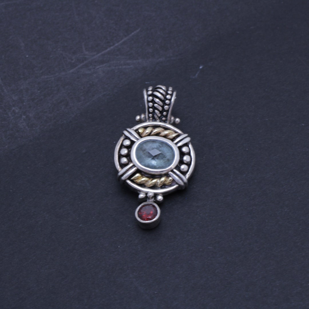 Samuel B Behnam BJC 14k Yellow Gold Sterling Silver Blue Topaz Garnet ...