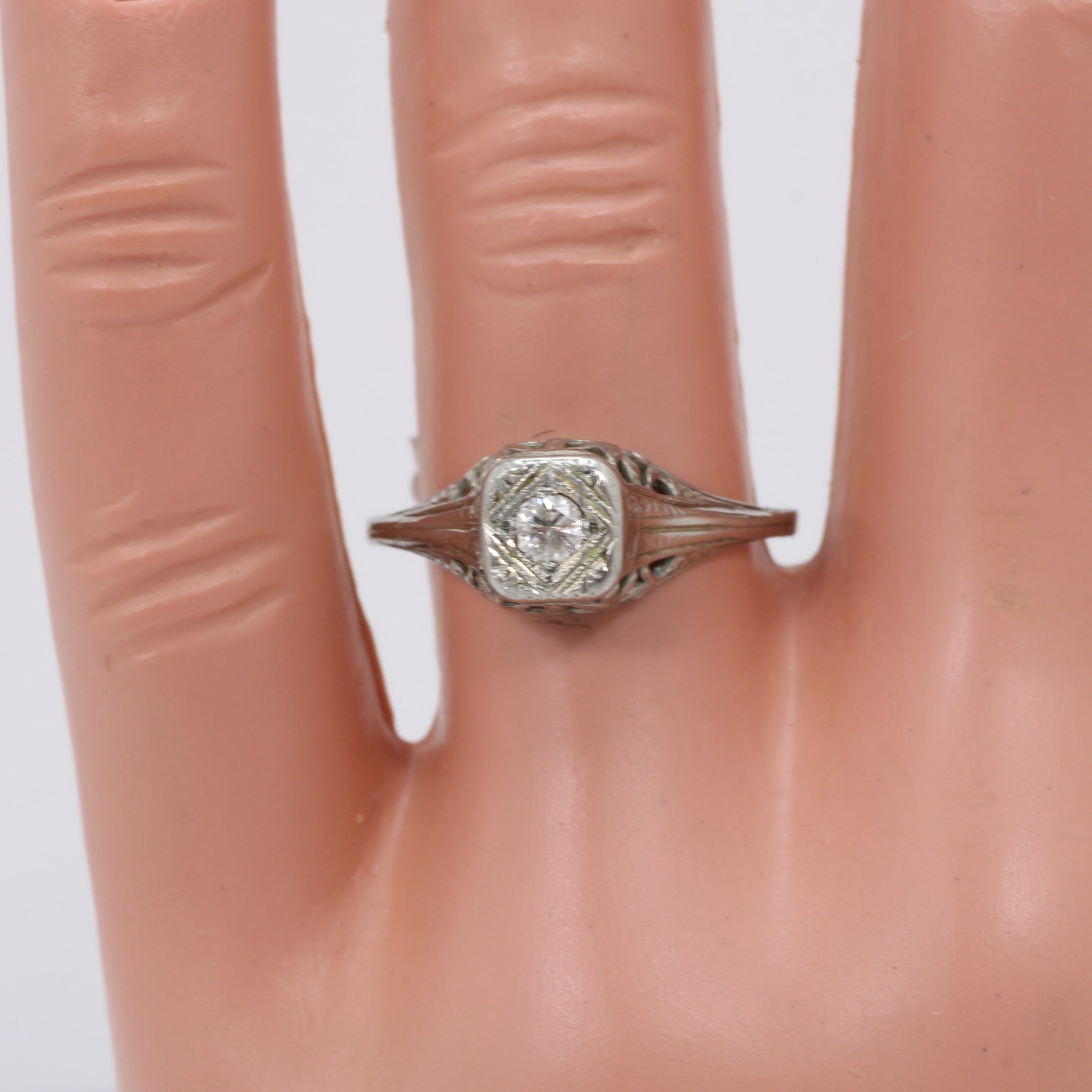 Art Deco Diamond Engagement Ring 18K White Gold Size 7 - Etsy