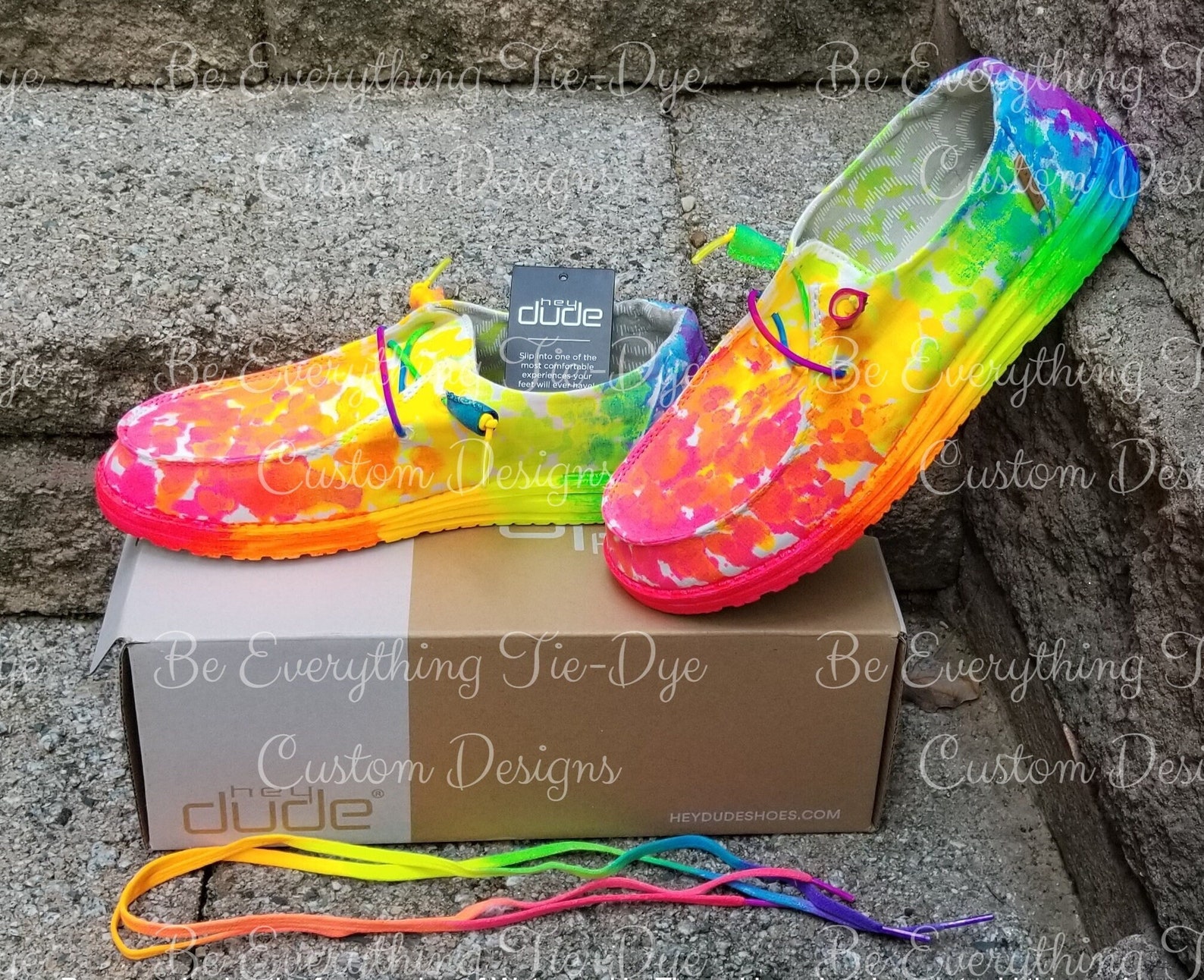 Be Glowing! HEY DUDE Glow-in-the-dark Neon Tie-dye Slip-on Sneakers! - Etsy