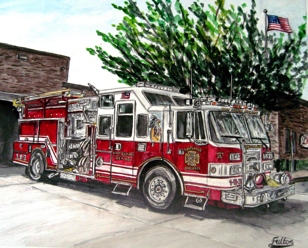Fire Engine 8” by 10” - Etsy