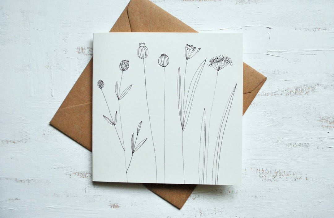 Floral Greeting Card Botanical Card Floral Print Ink - Etsy