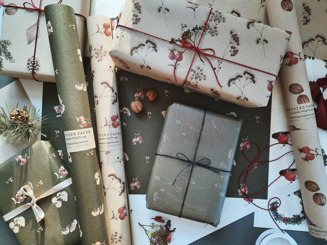 Graphical Wrapping Papergift Wrap Rustic Wrapping Floral | Etsy