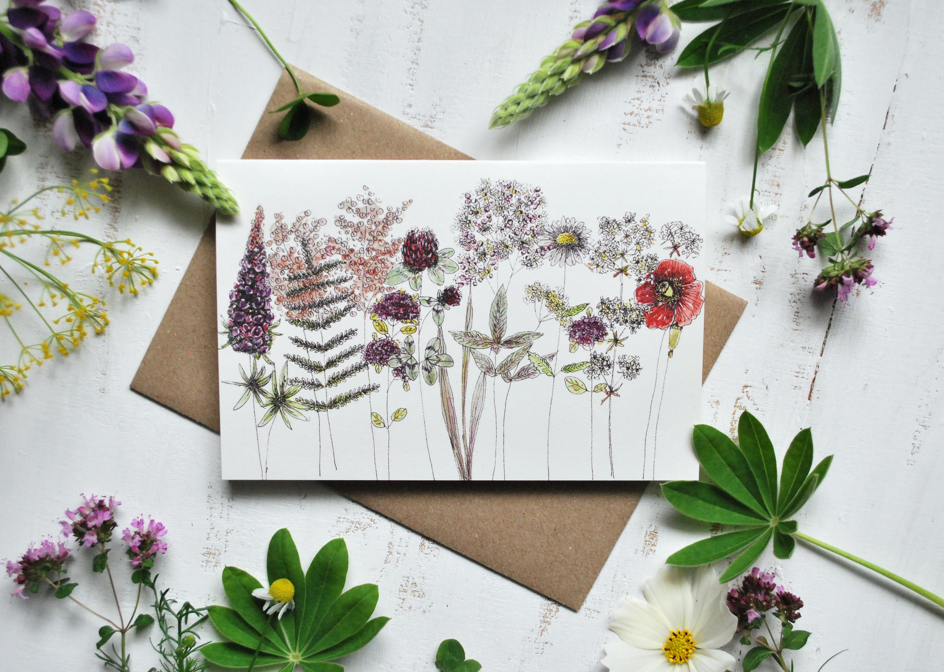 Greeting Card Birthday Card Rustic Greeting Card Floral | Etsy