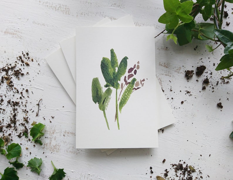 Botanical Birthday Card, Green Leaves Watercolor Print (4x6) - Etsy