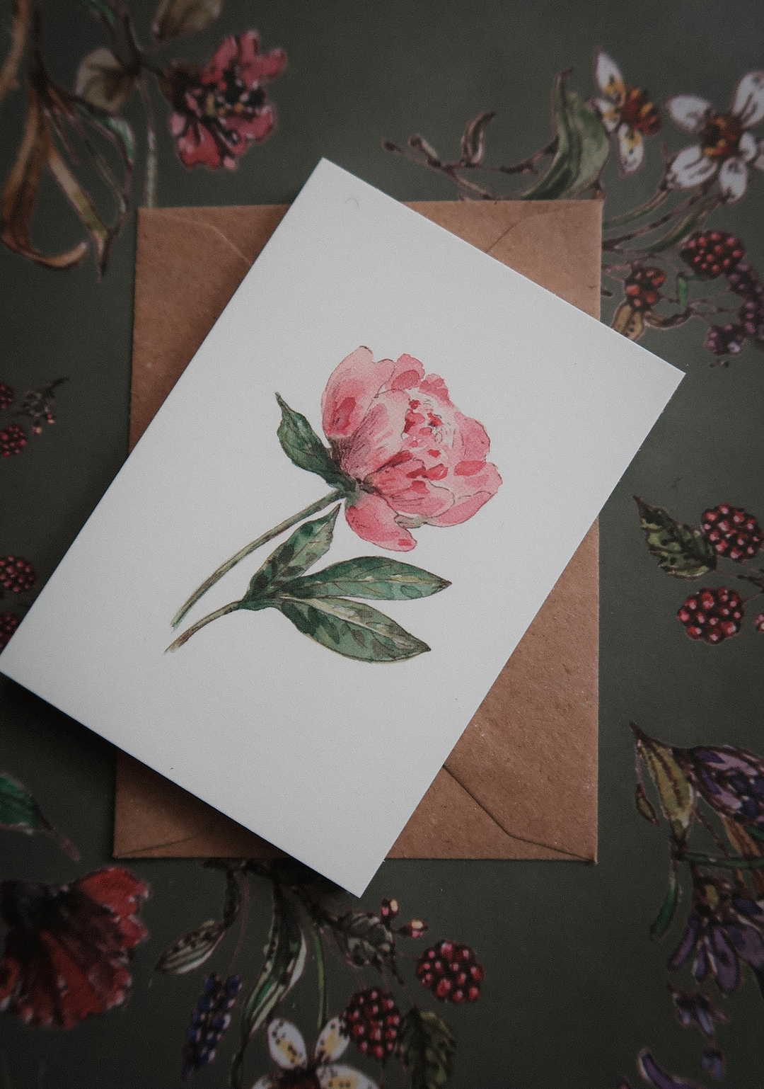 Pink Peony ,flower Art Card, Gift Tag, Botanical Art Card, Floral ...
