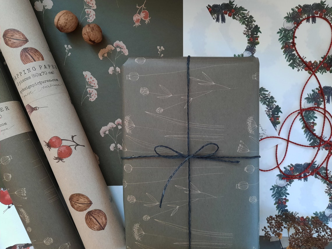 Graphical Wrapping Papergift Wrap Rustic Wrapping Floral | Etsy