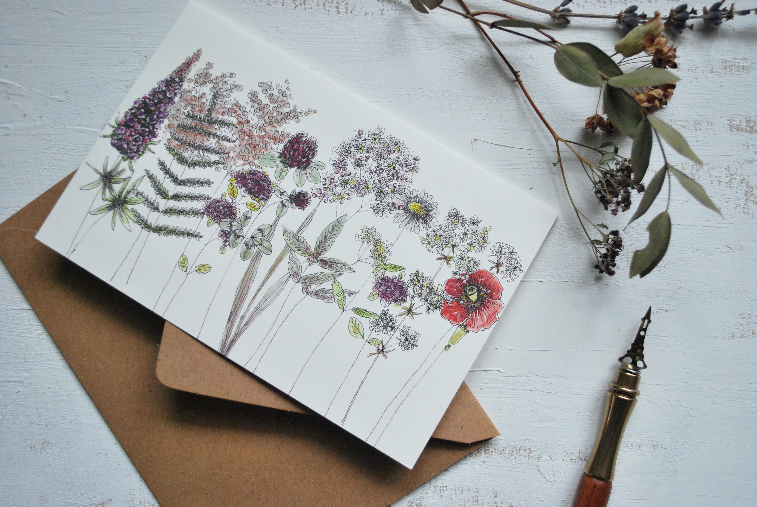 Greeting Card Birthday Card Rustic Greeting Card Floral | Etsy