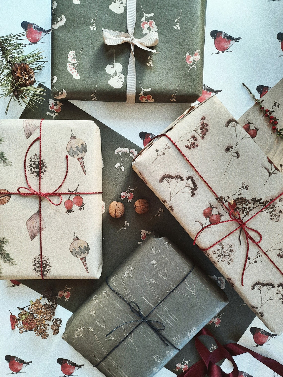 Graphical Wrapping Papergift Wrap Rustic Wrapping Floral | Etsy