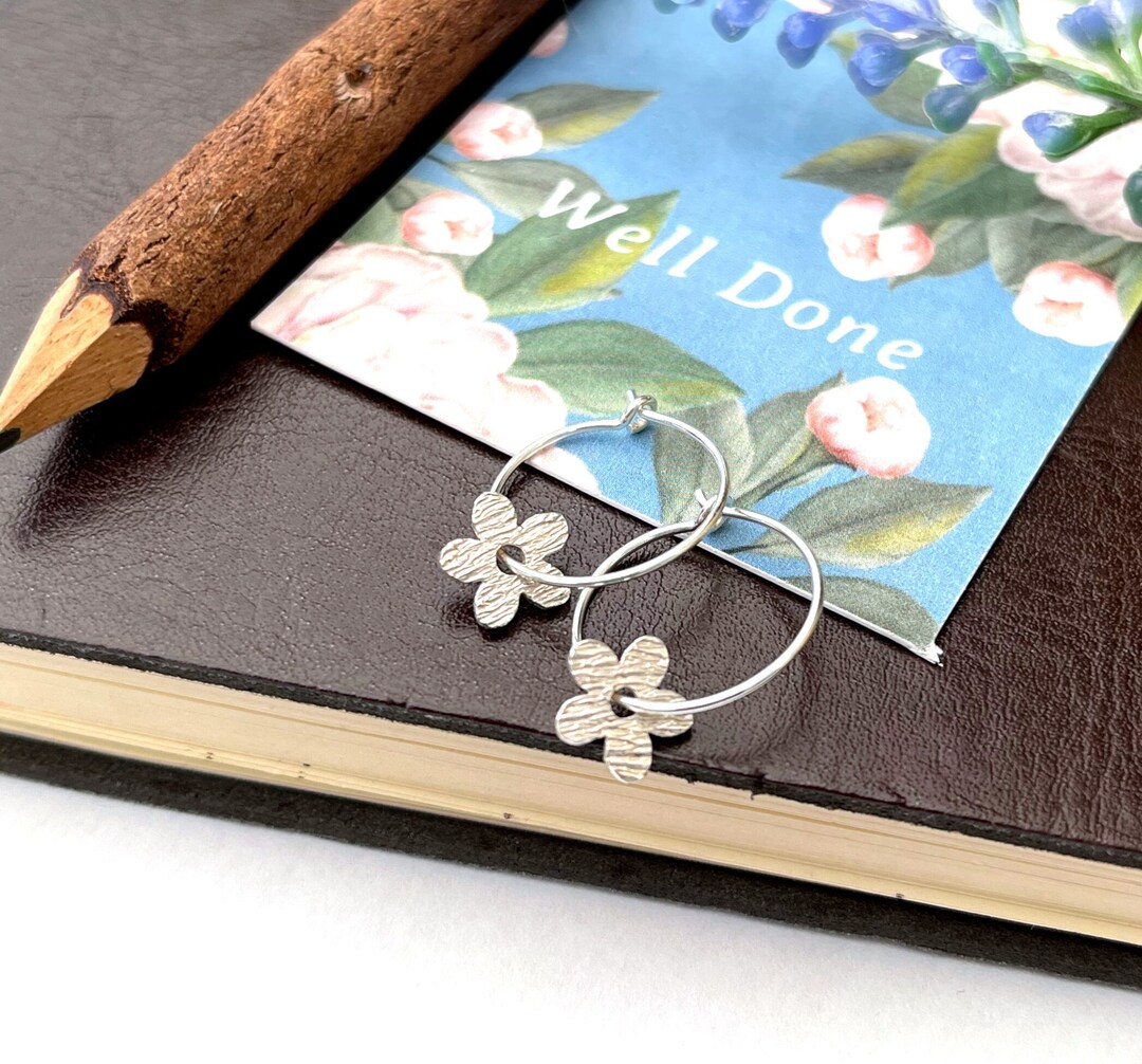 Well Done Exam Gift Sterling Silver Flower Hoop Earrings Dainty Floral ...