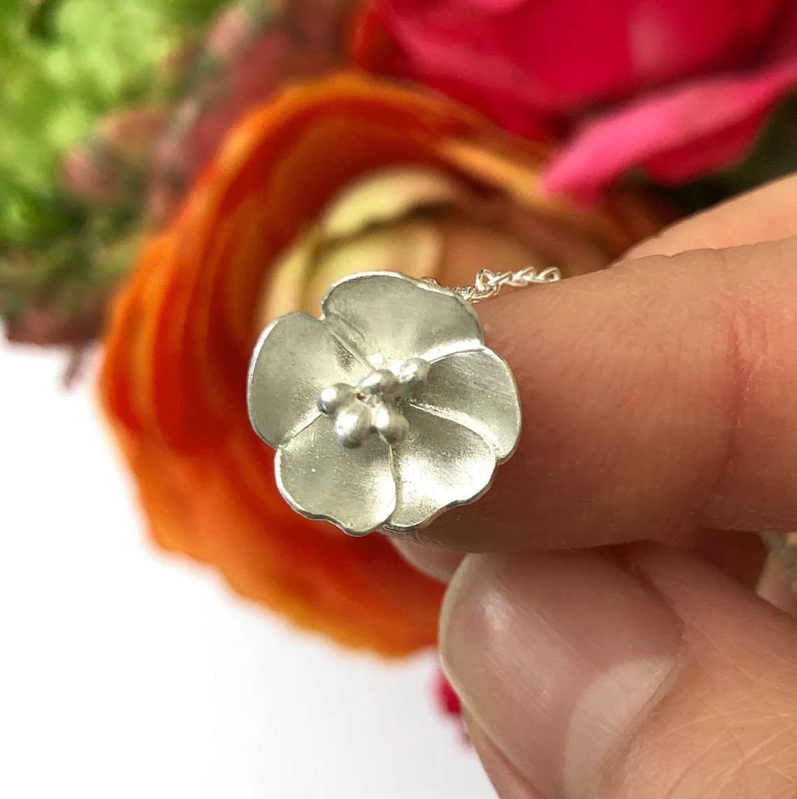 Sterling Silver Buttercup Necklace, Dainty Flower Pendant, Nature ...