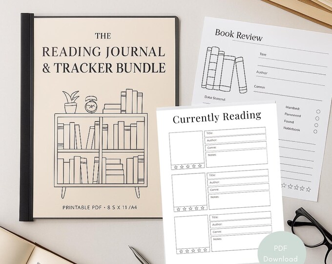 Reading Journal & Book Tracker, Bookshelf Design (PDF Printable) - Etsy ...