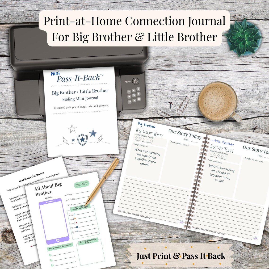 Printable Big Brother Little Brother Journal – Kids Sibling Activity ...
