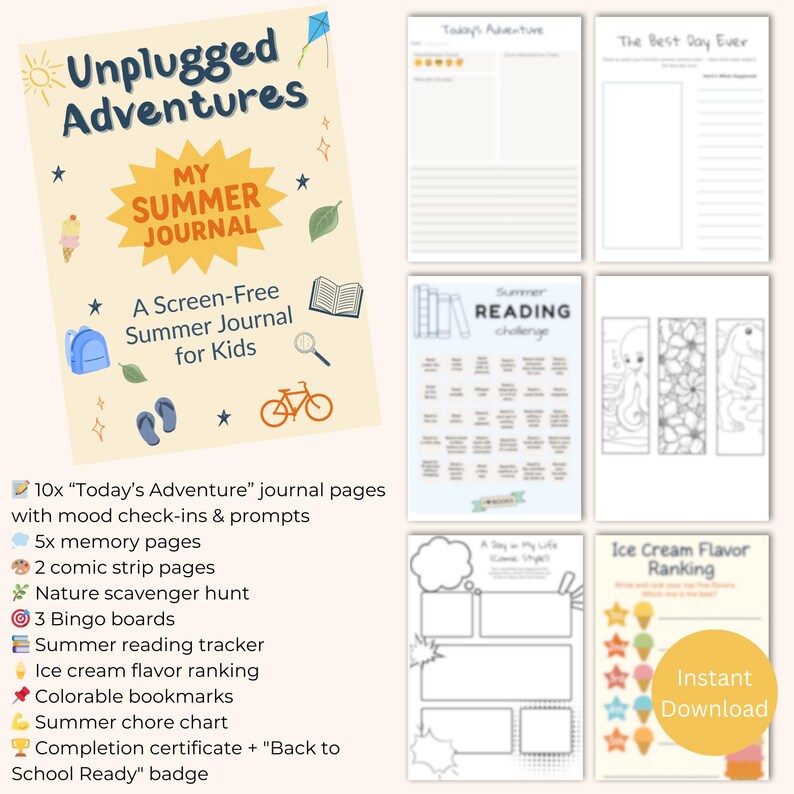 Printable Summer Kids Journal – Screen-free Activity Book, Bingo ...