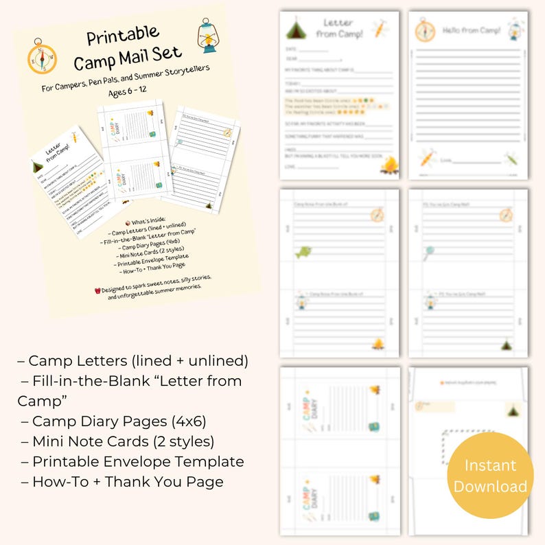 Printable Camp Mail Set for Kids | Letters, Notes & Diary Pages ...