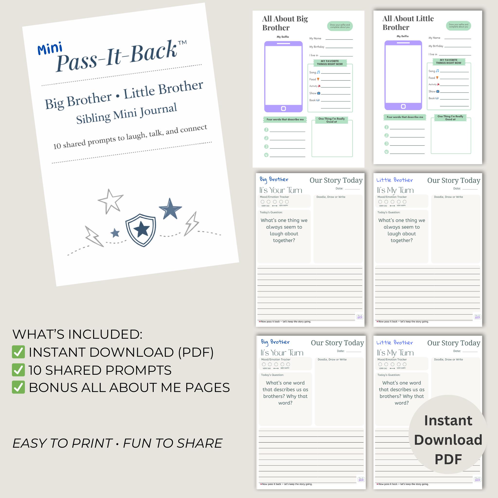 Printable Big Brother Little Brother Journal – Kids Sibling Activity ...