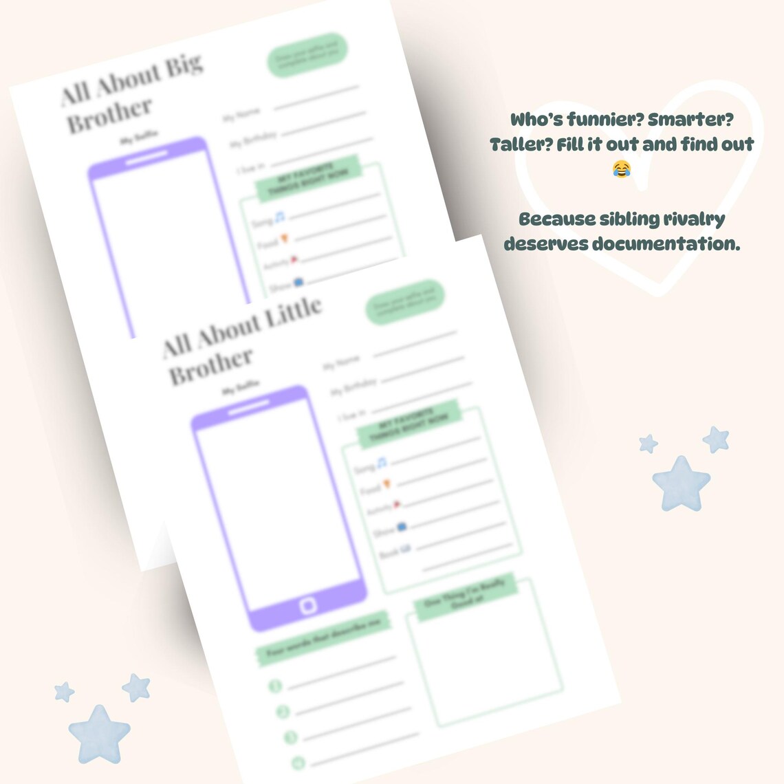 Printable Big Brother Little Brother Journal – Kids Sibling Activity ...