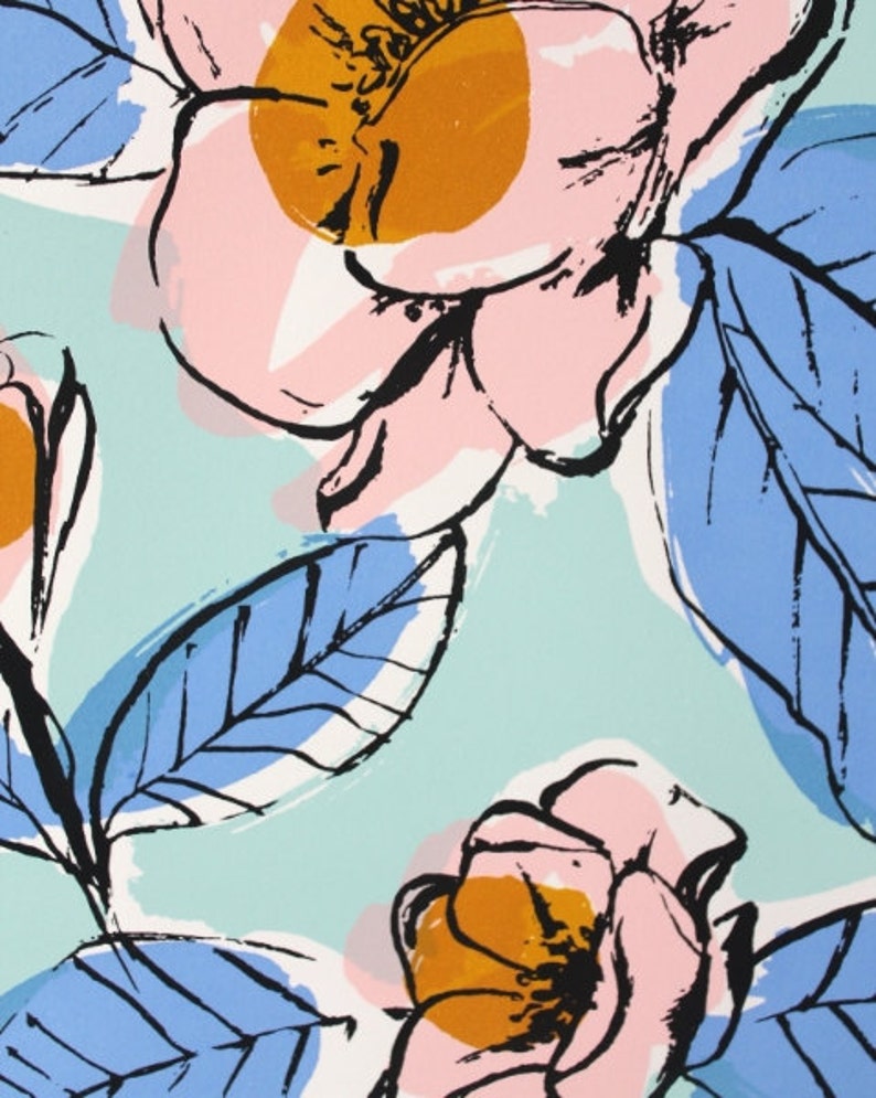 Magnolia Print Aqua Limited Edition Screen Print - Etsy